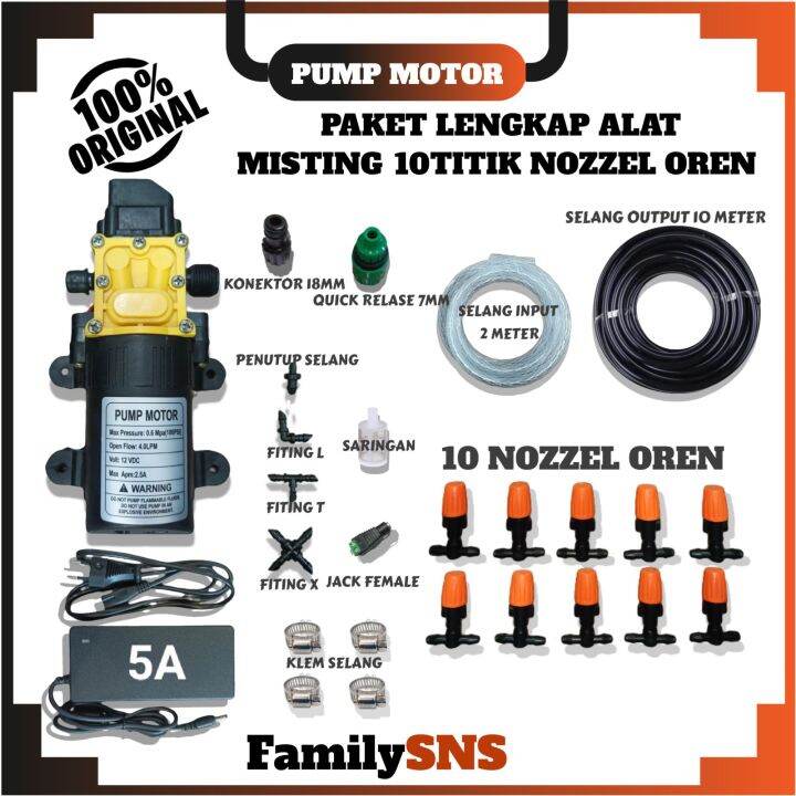 PAKET LENGKAP ALAT MISTING EMBUN/ALAT PERKABUTAN 10 TITIK NOZZEL OREN ...
