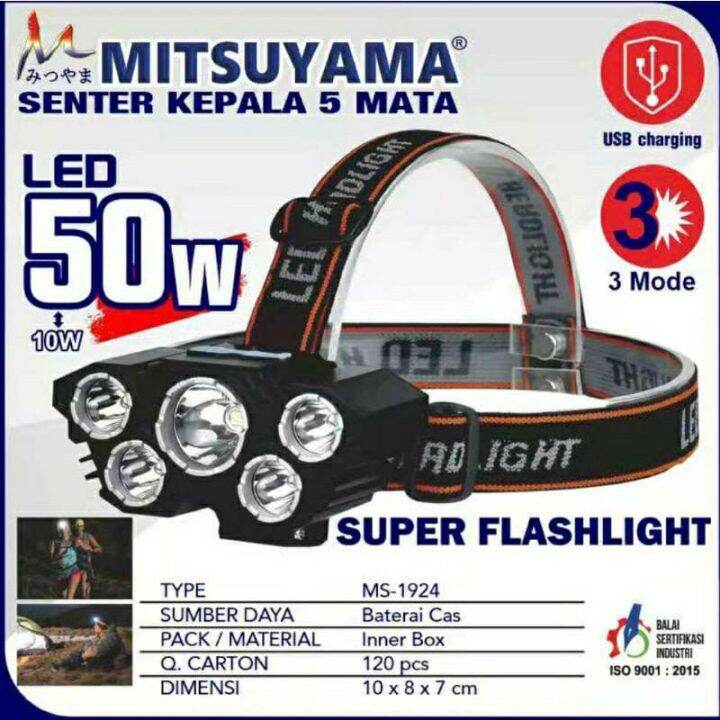 Senter kepala LED headlamp 5 mata 50w Mitsuyama MS-1924 | Lazada Indonesia