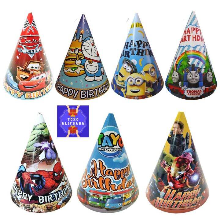 Topi Kerucut Ulang Tahun Pesta Ultah Anak Tema Gambar Animasi | Lazada ...