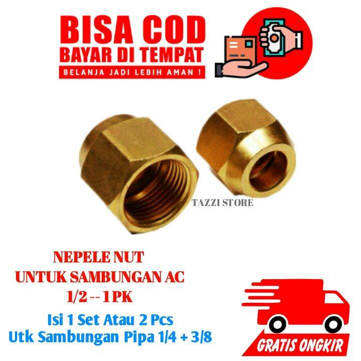 Nepel Nut Kuningan Utk sambungan pipa ac 1/4 -- 3/8 1 Set | Lazada Indonesia
