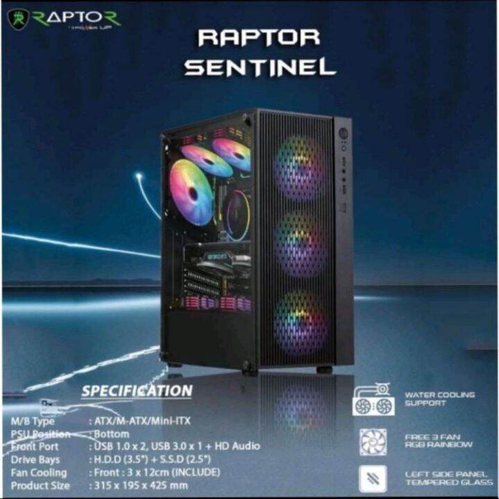 Casing Gaming PowerUP Raptor Sentinel + 3 Fan RGB mATX / ATX | Lazada ...