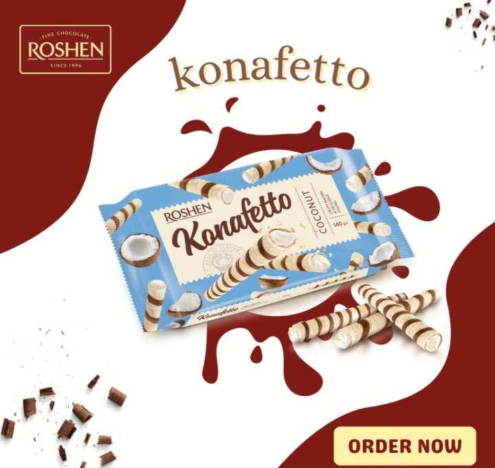 Roshen Konafetto Wafer rolls with coconut flavoured cream 140g | Lazada