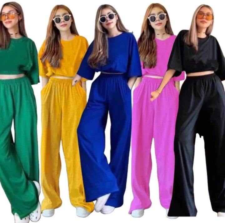 Coords || Garterized Crop Top and wide Leg Pants | Lazada PH
