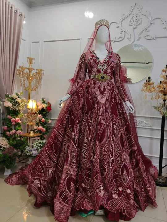 baju gaun pengantin wedding dress gown mekar premium payet full merah ...