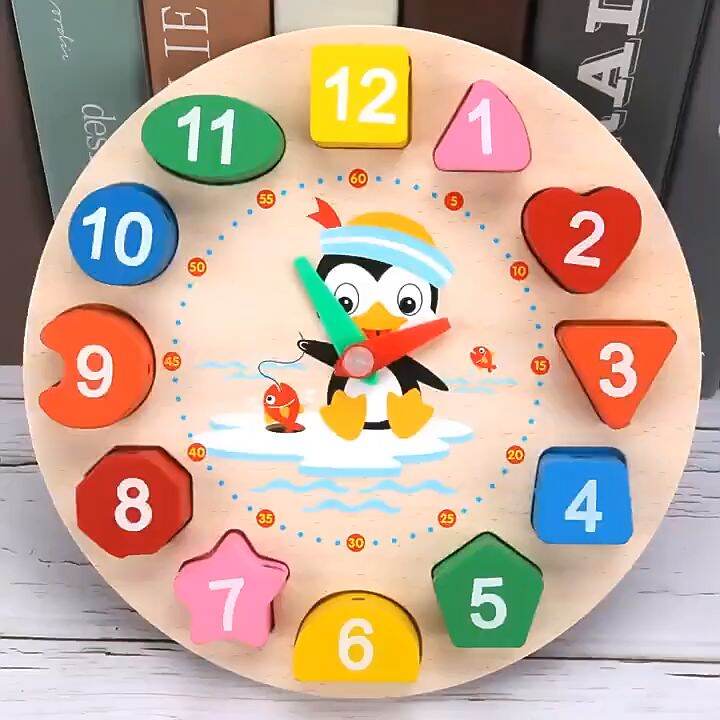 BabyShop-M330 Mainan Edukasi Anak Puzzle Jam Kayu Motif Penguin Lucu ...