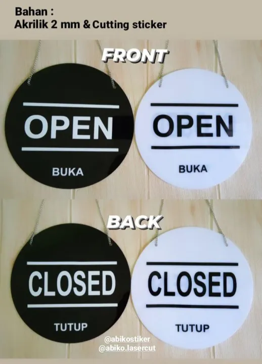 OPEN CLOSE SIGN BOARD BULAT AKRILIK BOLAK BALIK | Lazada Indonesia