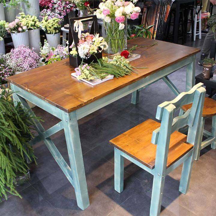 American Style Table Solid Wood Retro Table and Chair Family Dining ...