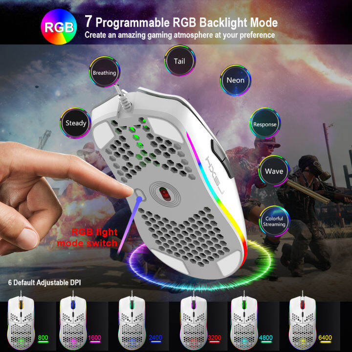 RGB Wireless Gaming Mouse With 6 Programmable Buttons Optical Game Mice ...