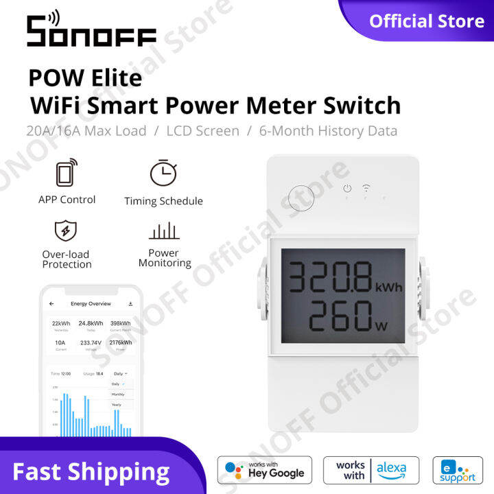 SONOFF POW Elite WiFi Smart Power Meter Switch LCD Screen Energy Monitoring Wireless Smart ...