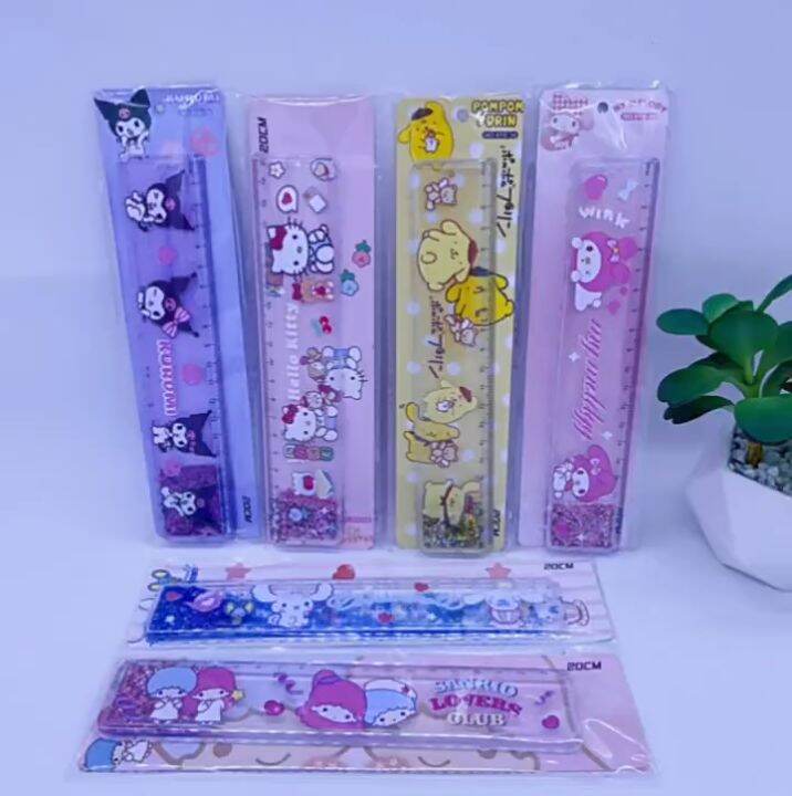 Sanrio 20cm Quicksand Glitter Ruler Cute Kuromi Cinnamoroll My Melody ...