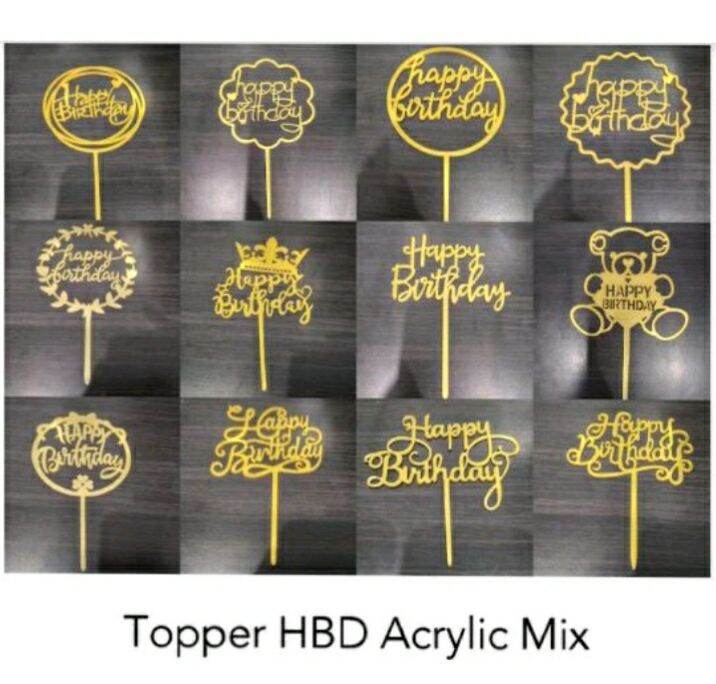 Topper Happy birthday akrilik emas / tooper ulang tahun / tooper HBD ...