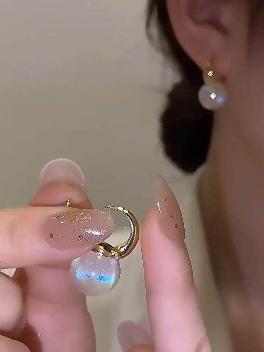 18k gold pawnable saudi gold original French Romantic Sweet Pearl Hoop ...