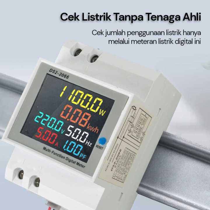 KWH Meter Digital Din Rail 1 Phase 220V Meteran Listrik Rumah Bisa Di Reset Alat Ukur Volt ...