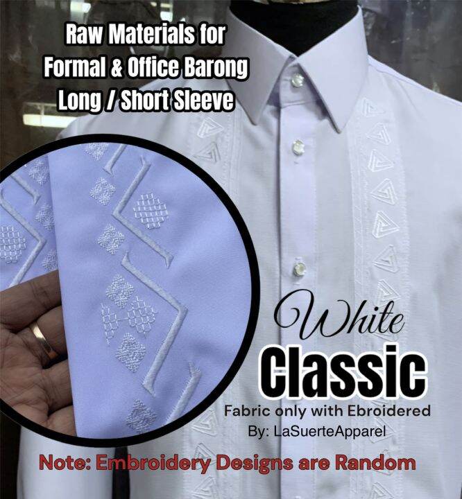 PreCut Fabric ️ LONG SLEEVE Office Barong Embroidered White Fabric ...