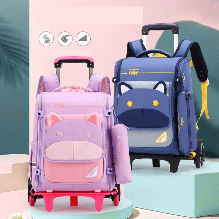 2022 Fully open Student Rolling Backpack cute school bag stroller for ...