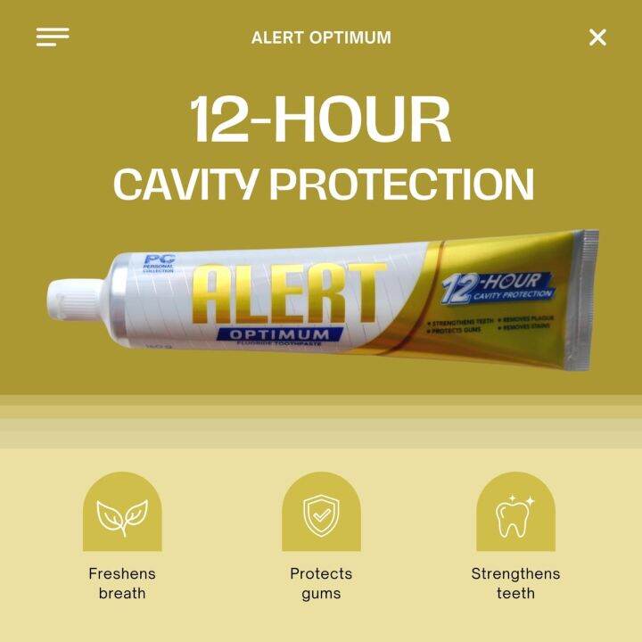 PERSONAL COLLECTION ALERT OPTIMUM FLUORIDE TOOTHPASTE 160G | Lazada PH