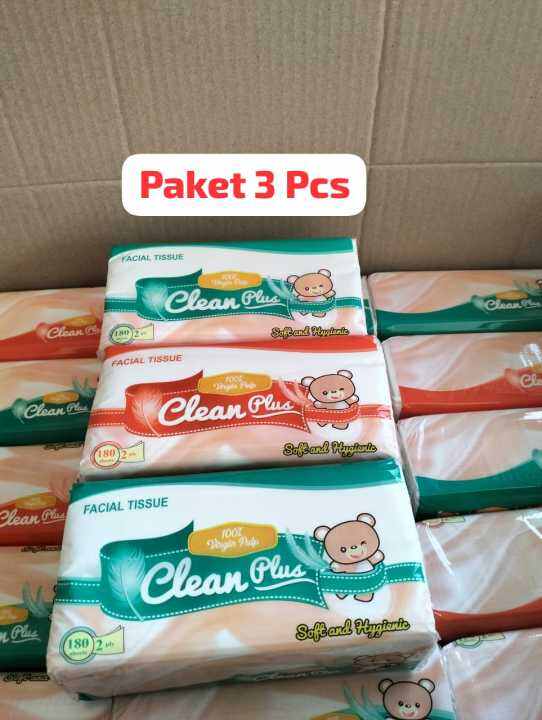 Isi 3 Pcs Tisu Cleanplus 180 sheet Facial Tissue 2 ply setara tisu nice | Lazada Indonesia