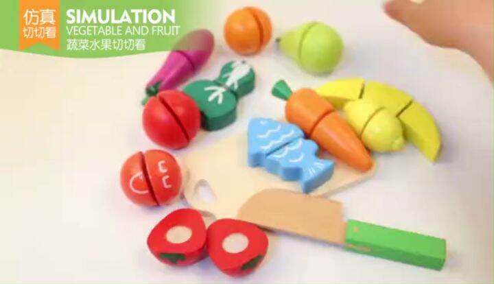 Wooden Fruit Vegetables Cutting Toy Food Pretend Kitchen Playset Learning Toy | Lazada