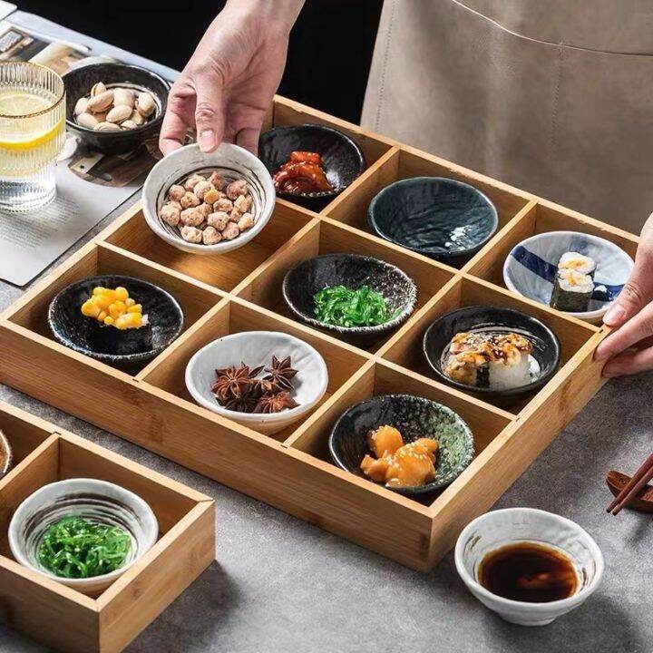 9 GRID COMPARTMENT BAMBOO FOOD TRAY STEAMBOAT TRAY DESSERT TRAY SIDE ...