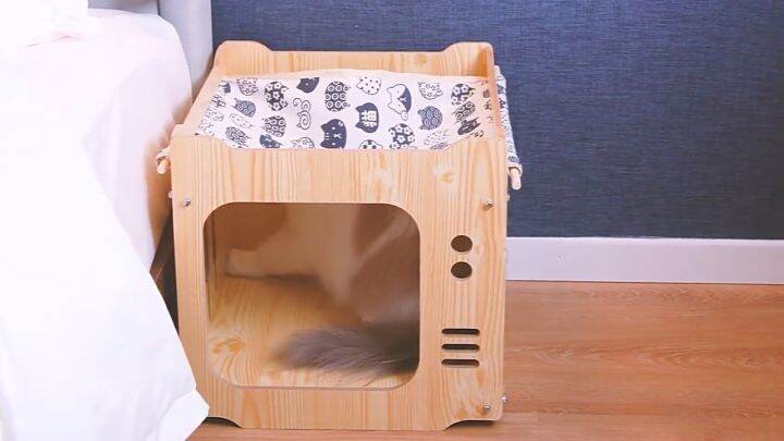Wooden Cat House | Kotak Kayu Kucing | FREE Hammock & Thick Cushion 猫箱 ...