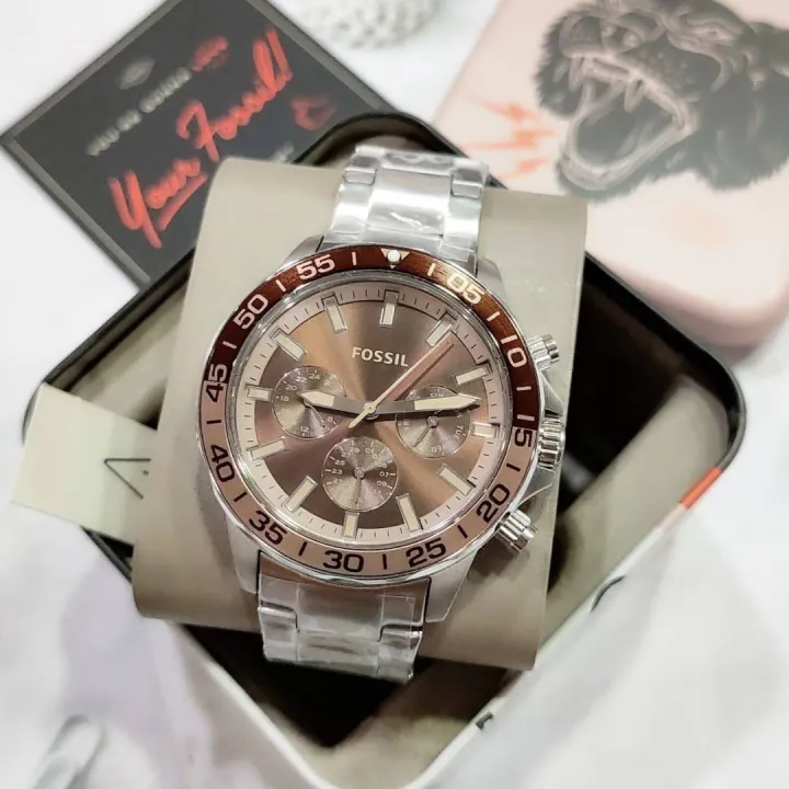 New fossil men's watch silver tone หน้าปัดสีชอคโกแลต หล่อมากๆๆๆๆ ค่าาาา ...