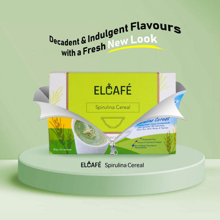 ELCAFE Spirulina Cereal with Win IG6 Colostrum and ELKEN Spirulina | 20 sachets | 1 BOX | Cereal ...