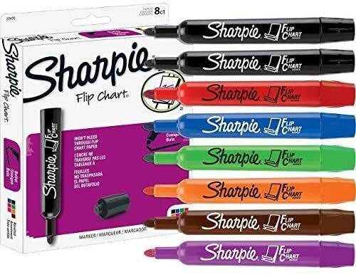 Sharpie Flip Chart Markers, Bullet Tip- 8pcs Highly visible, bright colors are easy to see from ...