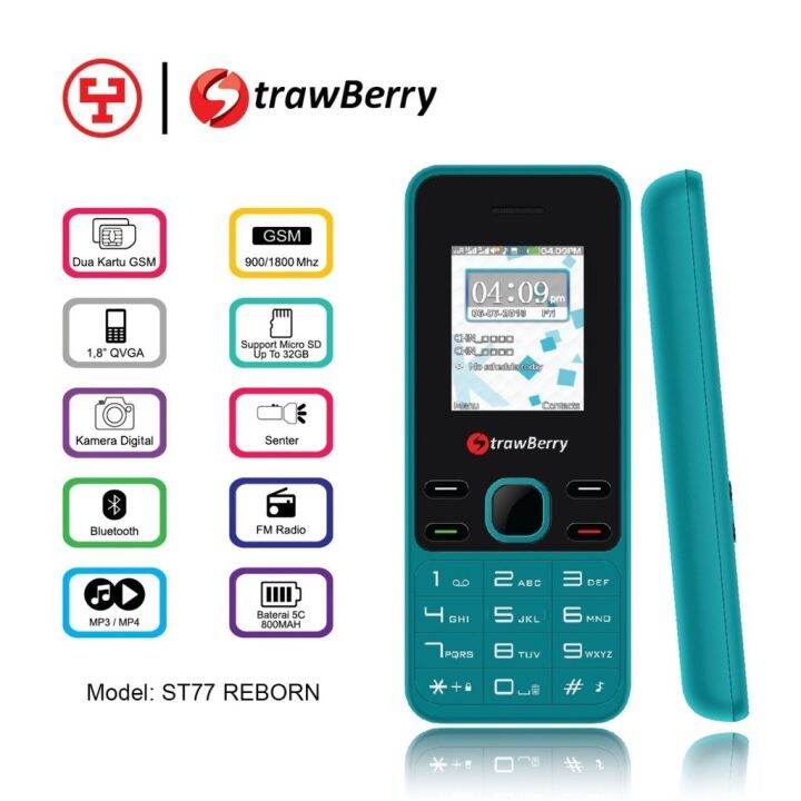 Strawberry ST77 REBORN - bluetooth - 800mAh - dual sim - kamera- Radio FM / Hp unik / hp murah ...