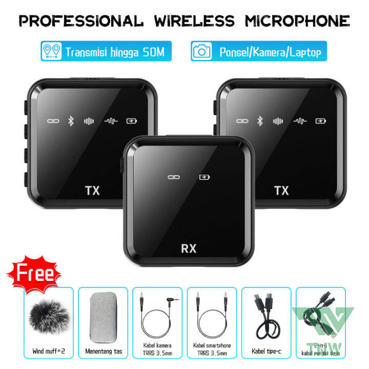 TNW N8/N9 Wireless Microphone Wireless Dua mikrofon Clip on Mic untuk ...