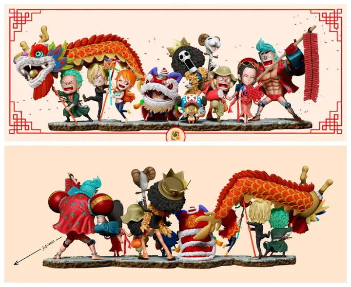 OnePiece New Year Dragon and Lion Dance Lufei Sauron Shanzhi Nami Joba Hand-Made GK Ornaments ...