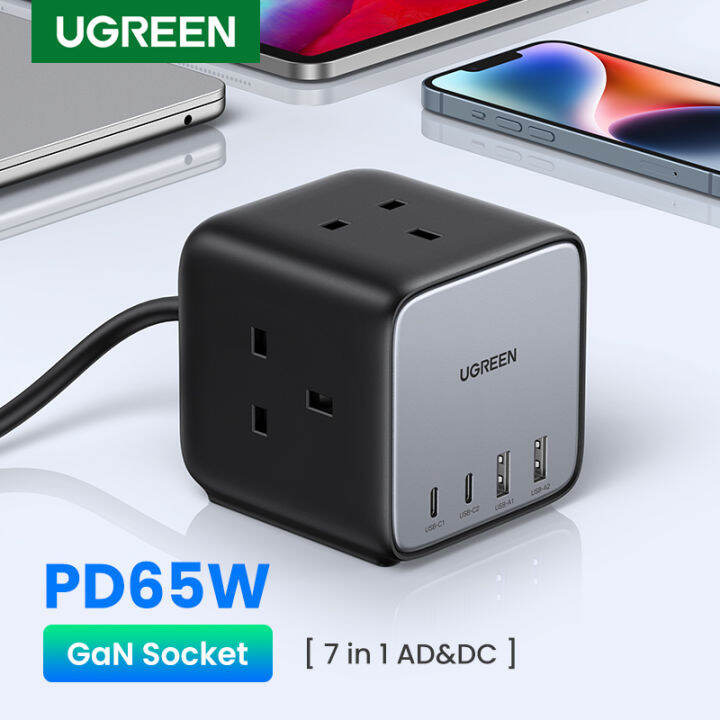 UGREEN GaN Power Socket, DigiNest Pro 65W USB C Charging Station, 7-in-1 Power Strip with 3 AC ...