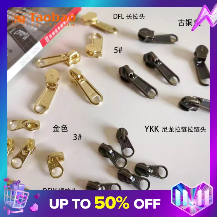 YKK Nylon Bag Zipper Zipper Head Metallic No. 3 and No. 5 Bronze Gold ...