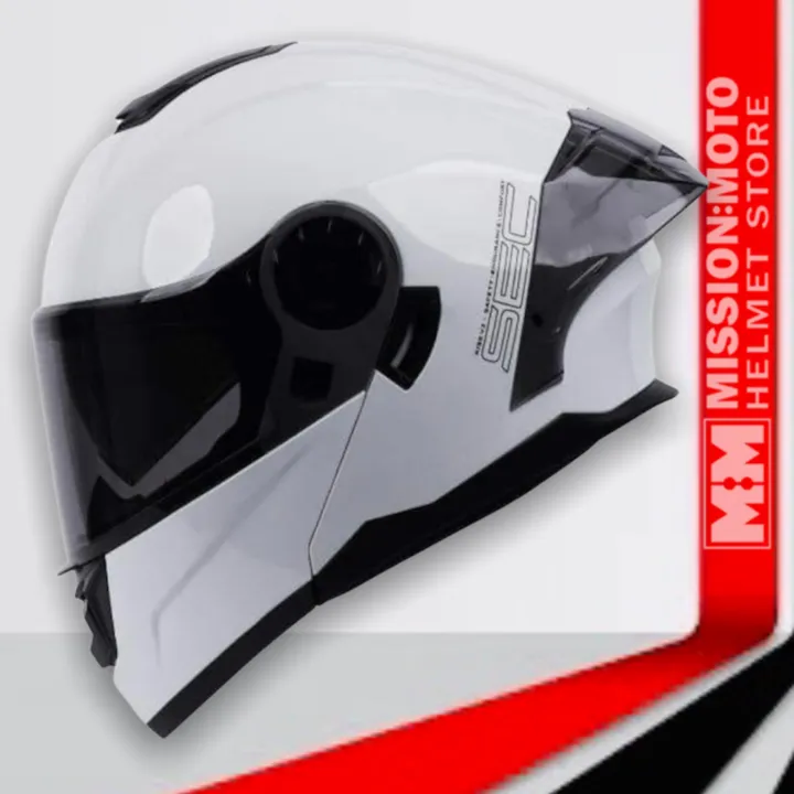 SEC Helmet - Rise V2 Modular Dual Visor / Gloss White / with Free Lens ...