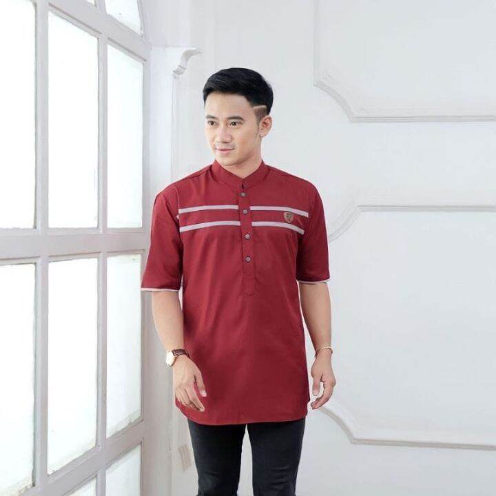 Baju koko Lengan Pendek- WARNA MARUN | Lazada Indonesia