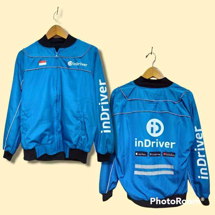 jaket parasut biru jaket driver indriver bahan taslan anti air | Lazada ...