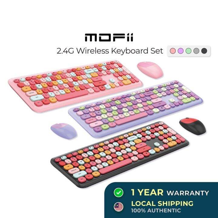 MOFII 666 Wireless Keyboard and Mouse Set Silent Lipstick Colorful USB ...