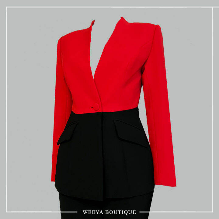 Weeya Chaya Two-Tone Blazer เบลเซอร์แขนยาว ตัดต่อสี | Lazada.co.th