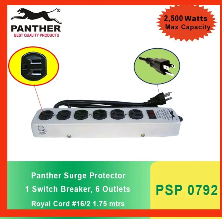 Panther PSP 0792 Extension Cord w/ Voltage Surge Protector 1 Sw ...