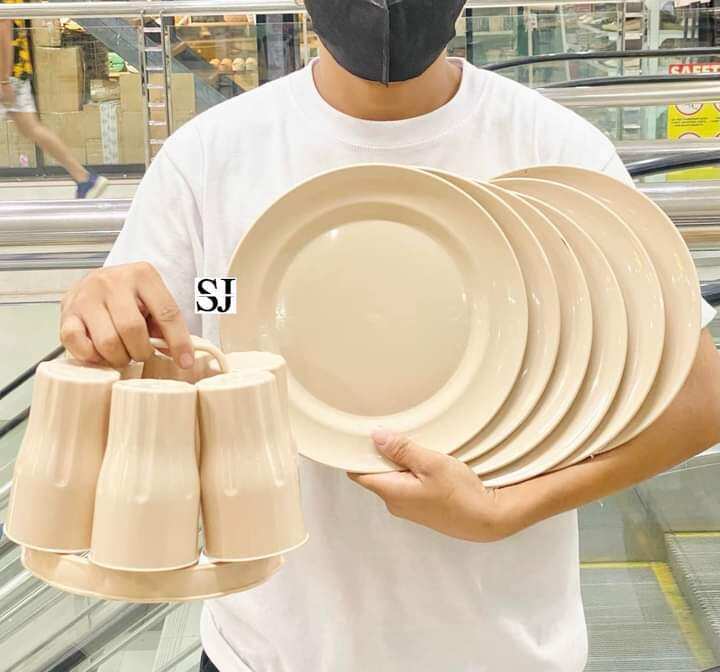 Aesthetic 13in1 Plastic Plate Set with Plastic Cup rack/Plato Baso Set ...