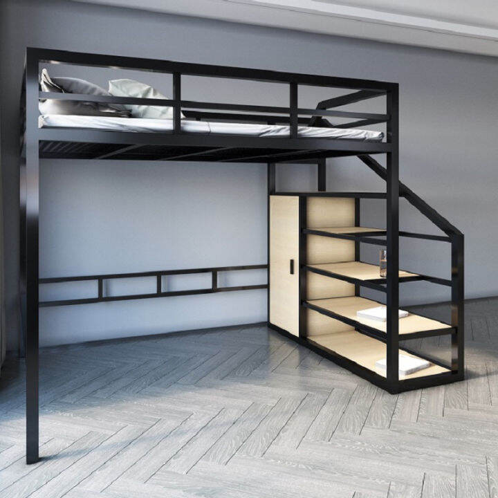 Iron Elevated Bed Lower Empty Single Upper Layer Double Layer Small Apartment Space-Saving Attic ...