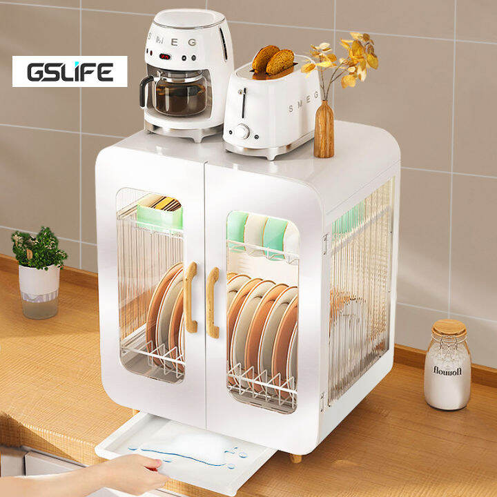 GSlife🔥🔥【On Hand】Kitchen Cabinet Metal Dish Rack with Cover Dust-proof ...