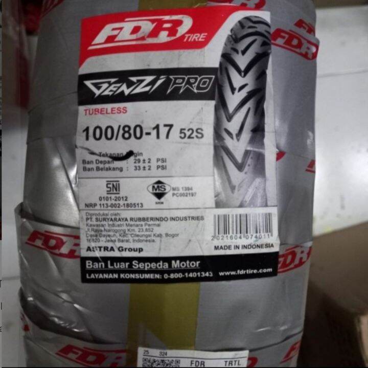 BAN LUAR FDR TUBELESS 100 80-17 GENZI PRO FDR TUBELESS | Lazada Indonesia
