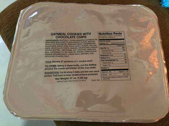 MRE TRAY PACK. OATMEAL COOKIES WITH CHOCOLATE CHIPS (คุ็กกี้ผสมช็อคโกแล ...