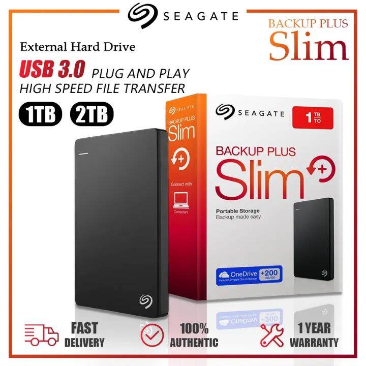 Seagate 1TB/2TB External Hard Drive Storage Backup Plus Slim Original Authentic Enclosure HDD ...