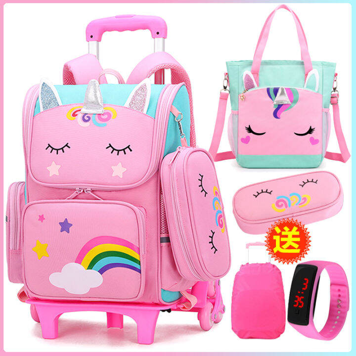 Children's Trolley School Bag Elementary School Girl Grade Cute ...