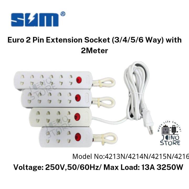 Sum 2 Pin Extension Socket ( 3Way/4Way/5Way/6Way ) Wtih 2 Meter 1.00mm ...
