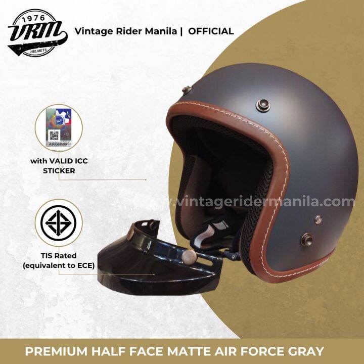 VRM 1976 Premium Matte Air force gray Half Face Helmet | Lazada PH