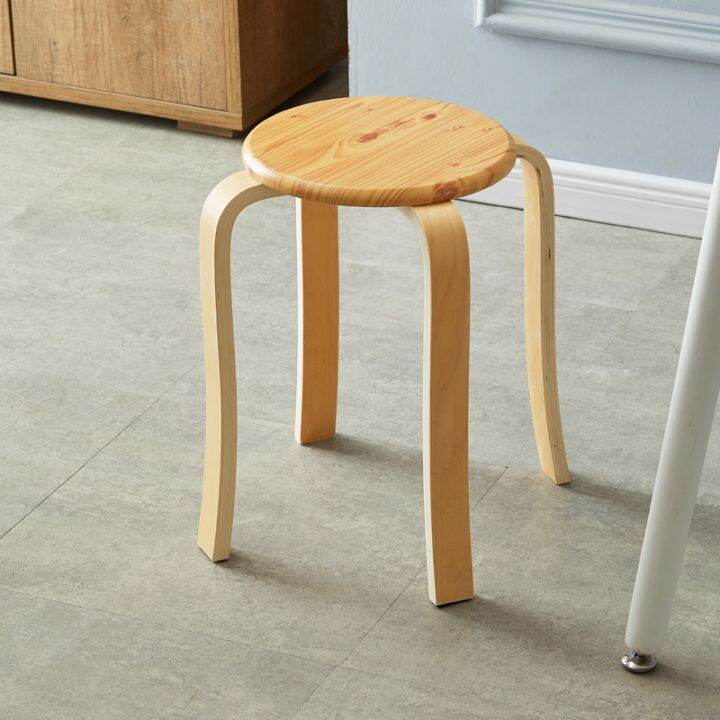 LIKHA Solid wood stool high round stool modern simple dining stool ...