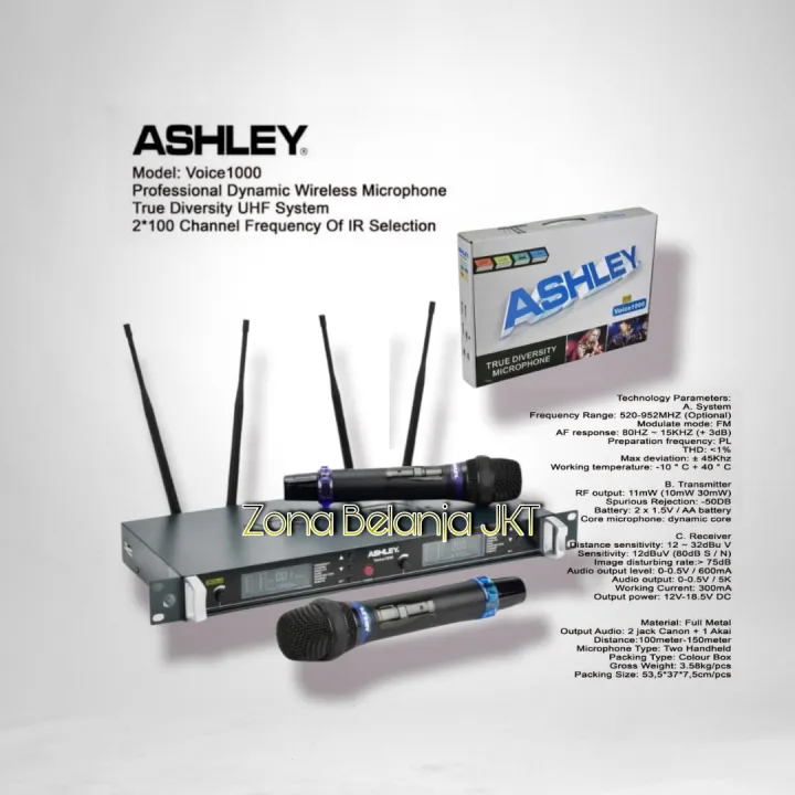 MICROPHONE MIC WIRELESS ASHLEY VOICE 1000 DUAL MIK HANDLE ORIGINAL ...