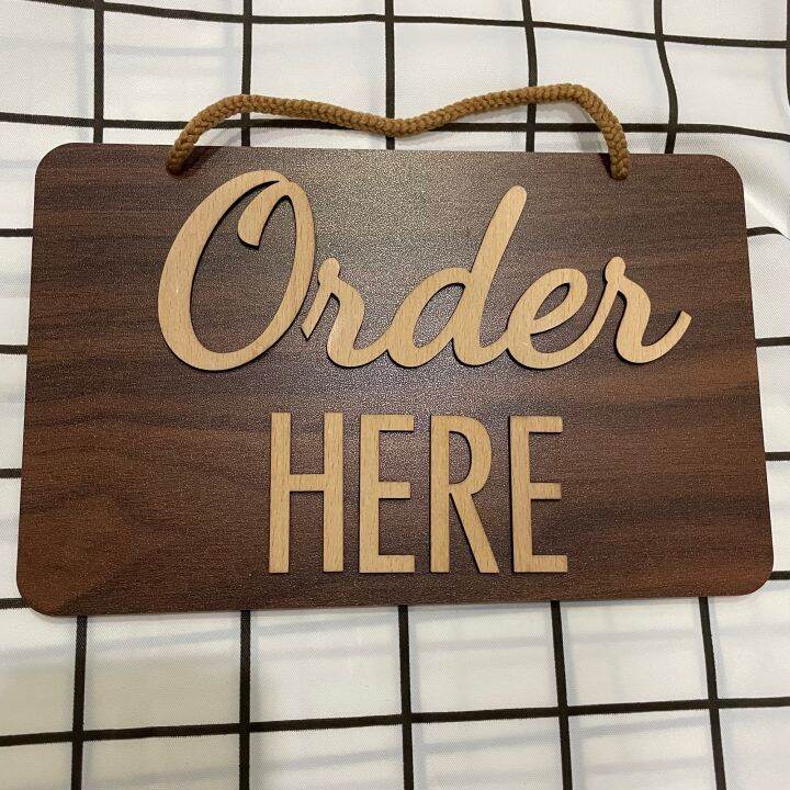 Bảng gỗ decor order here treo quầy bar quán cafe tiệm spa tặng móc dán | Lazada.vn